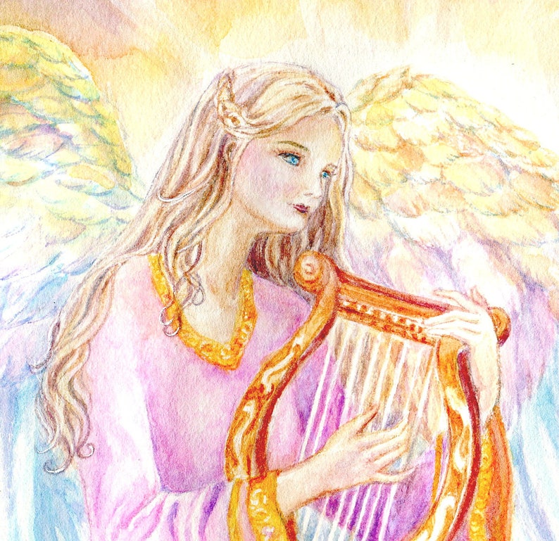 Angel Art, Glow Angel, Angel Playing Lyre,harp, With Doves,calla ...