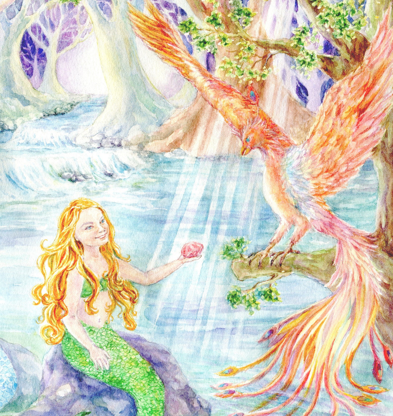 Mermaid Art Print Phoenix Bird Mermaid Mother and Daughters - Etsy