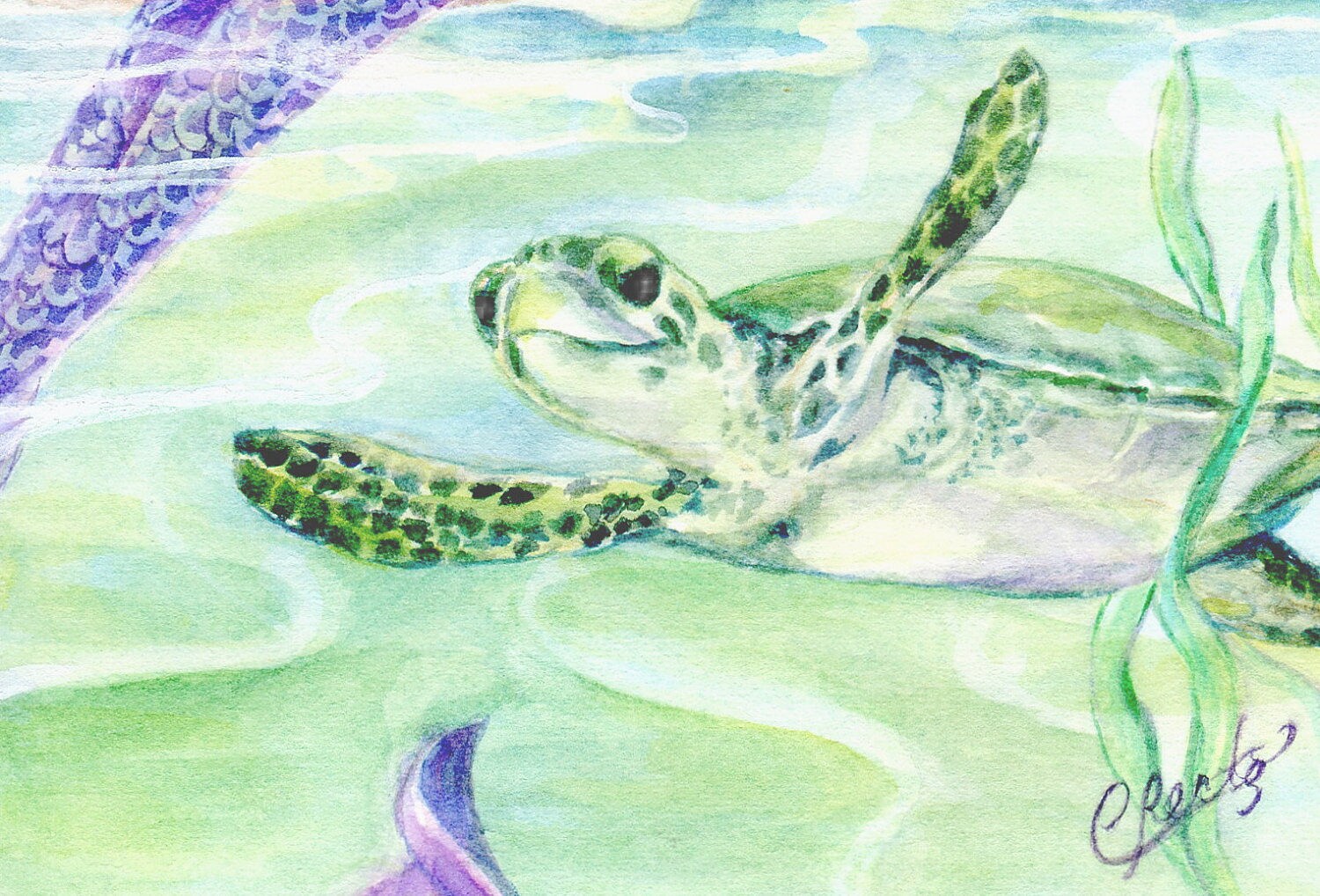 Mermaid Art Print,hawaiian Mermaid,angel-mermaid on Clam Shell,dolphins ...