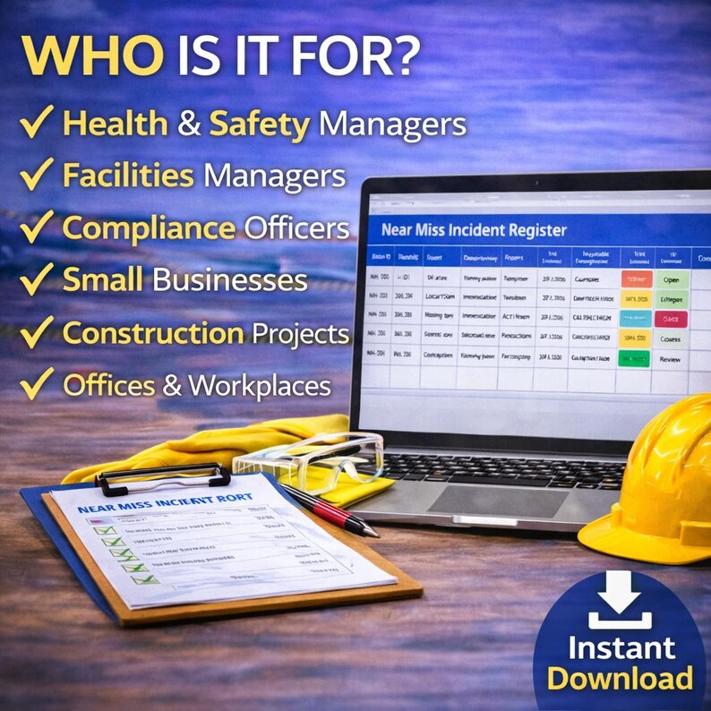Near Miss Incident Register Spreadsheet | Health Safety Compliance Log ...