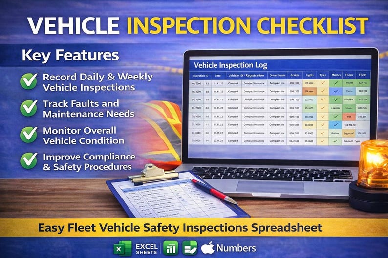 Vehicle Inspection Checklist Spreadsheet | Fleet Safety Log (excel ...