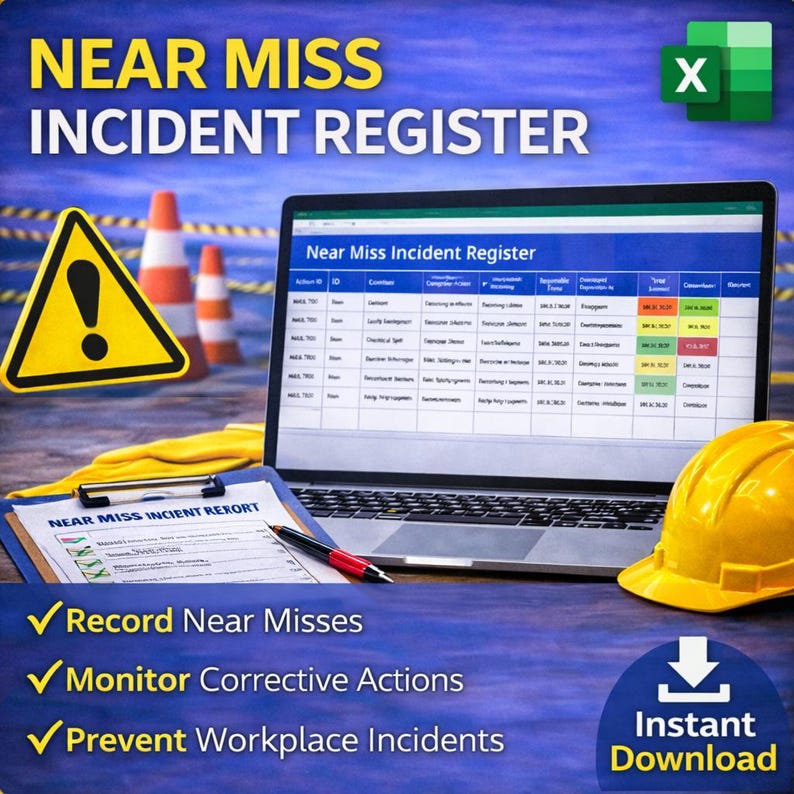 Near Miss Incident Register Spreadsheet | Health Safety Compliance Log ...