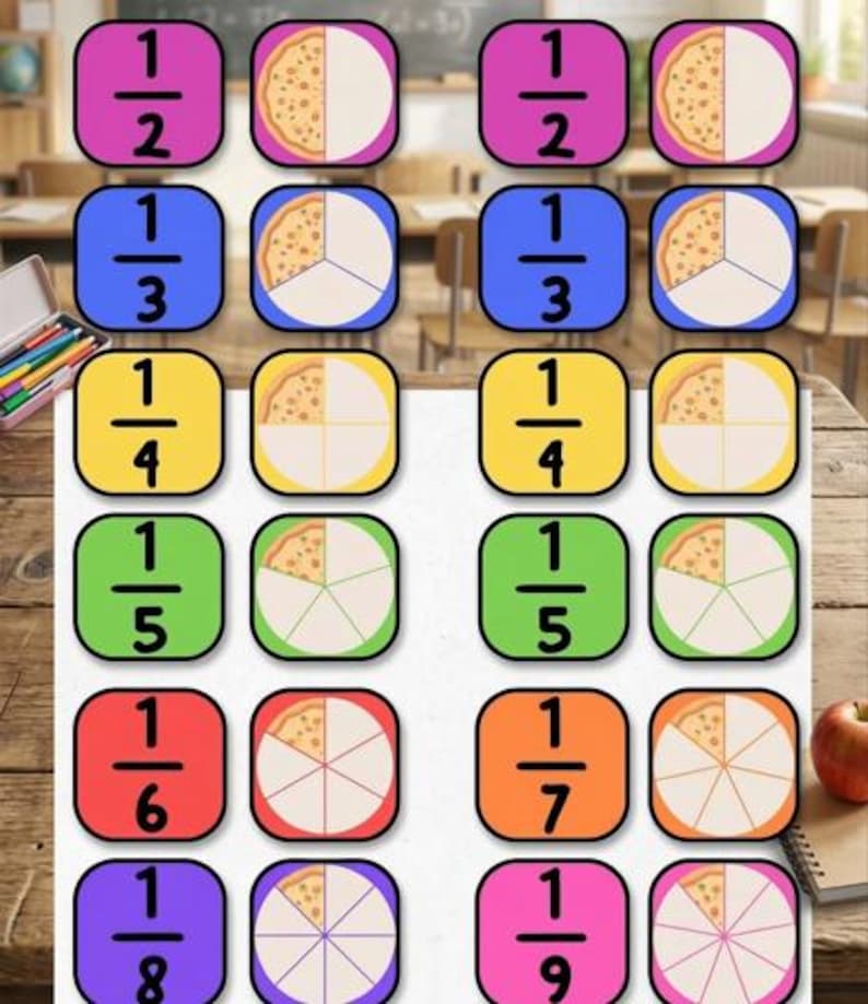 Fractions Memory Game – Printable Matching Cards With Pictures, Simple ...