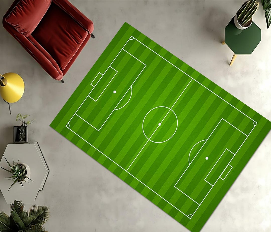 Soccer Field Area Rug for Kids Room, Green Football Pitch Nursery ...