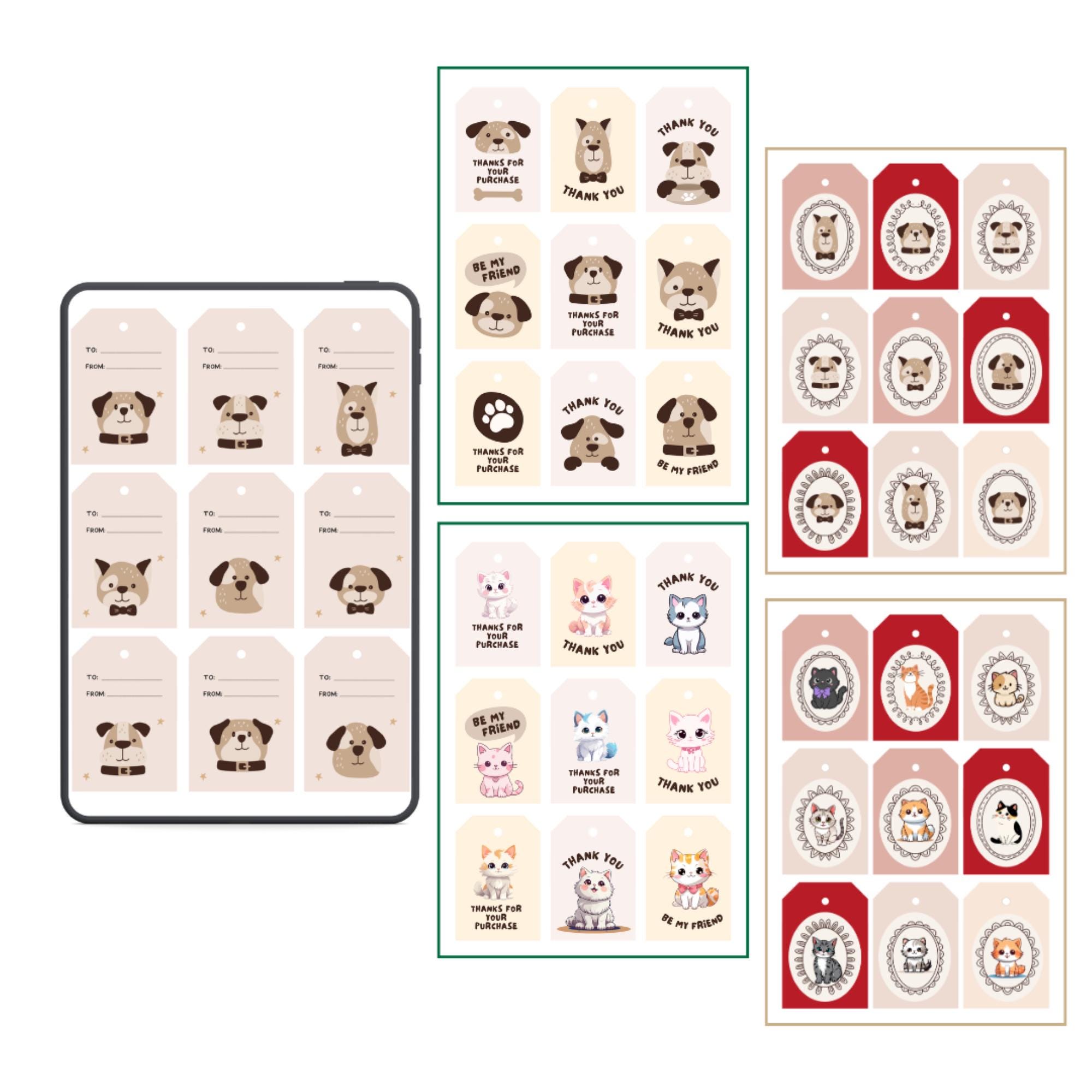 Cute Pet Tag Printable Digital Download, Colorful Dog Cat ID Tags, Pet ...