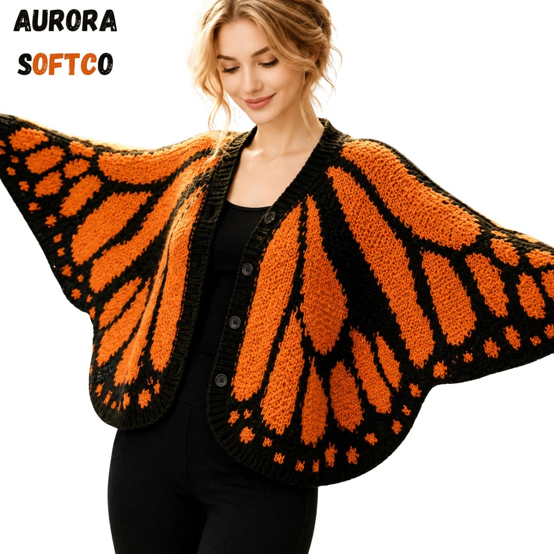 Monarch Butterfly Wing Knitted Cardigan Oversized Sweater Boho Cocoon ...