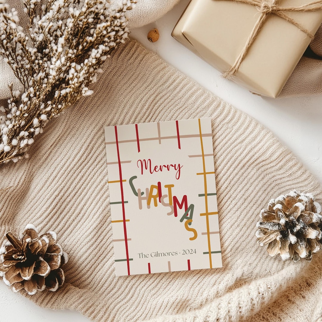 Modern Christmas Custom Card, Instant Download, Plaid Pattern ...