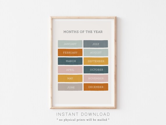 Months of the Year Printable Montessori Education Poster | Etsy
