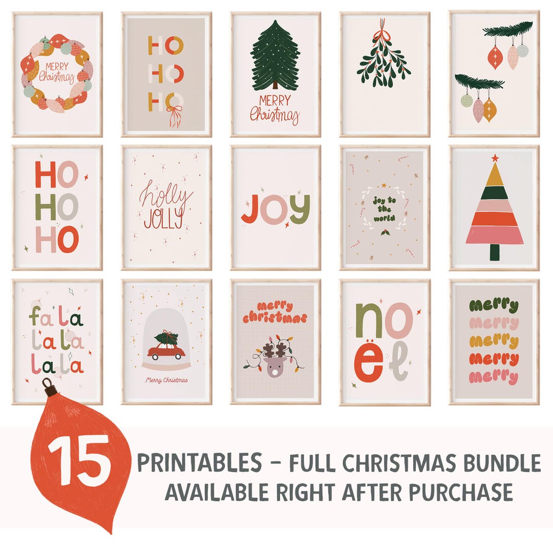 Colorful Holiday Printable Bundle, 15 Festive Wall Art Prints for ...