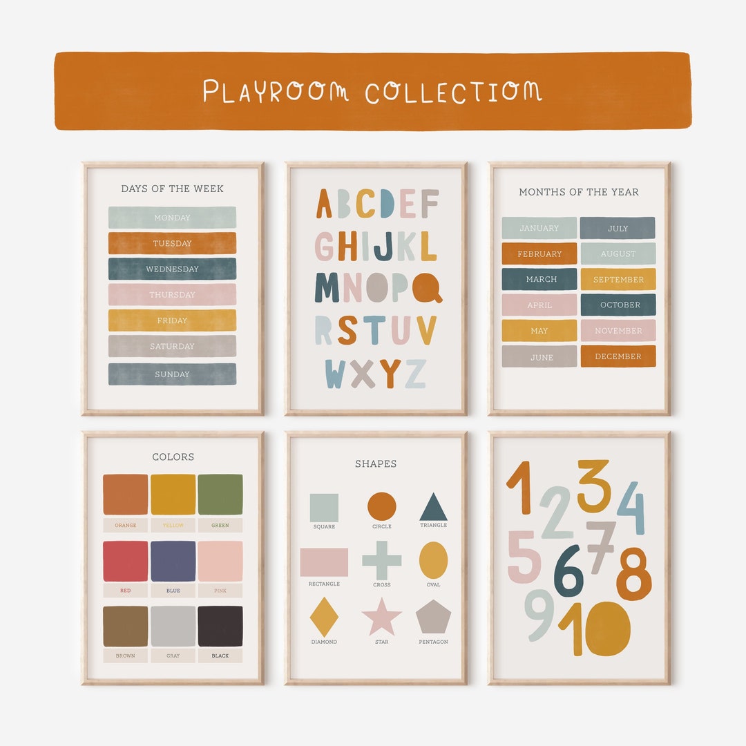 Playroom Kids Wall Art, Children's Wall Art, Nursery Set of 6 Prints ...