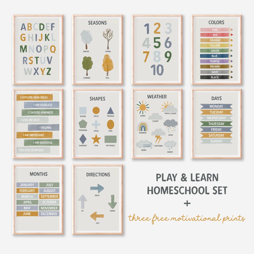 Set of 10 Homeschool Prints, Toddler Playroom, Educational Posters ...