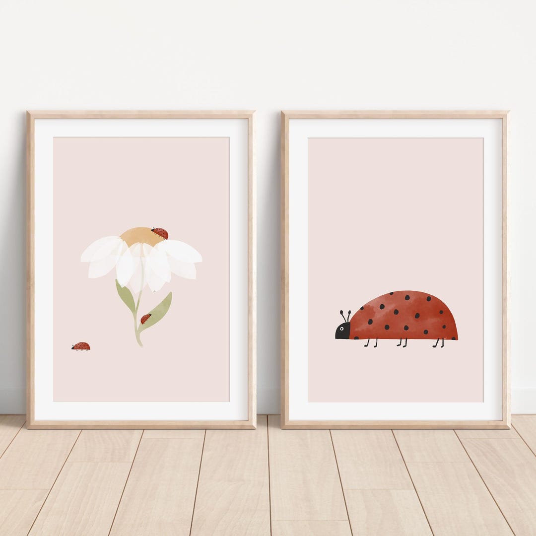 Daisy Ladybugs Playroom Printable Wall Art Set of 2, Insect Flower ...
