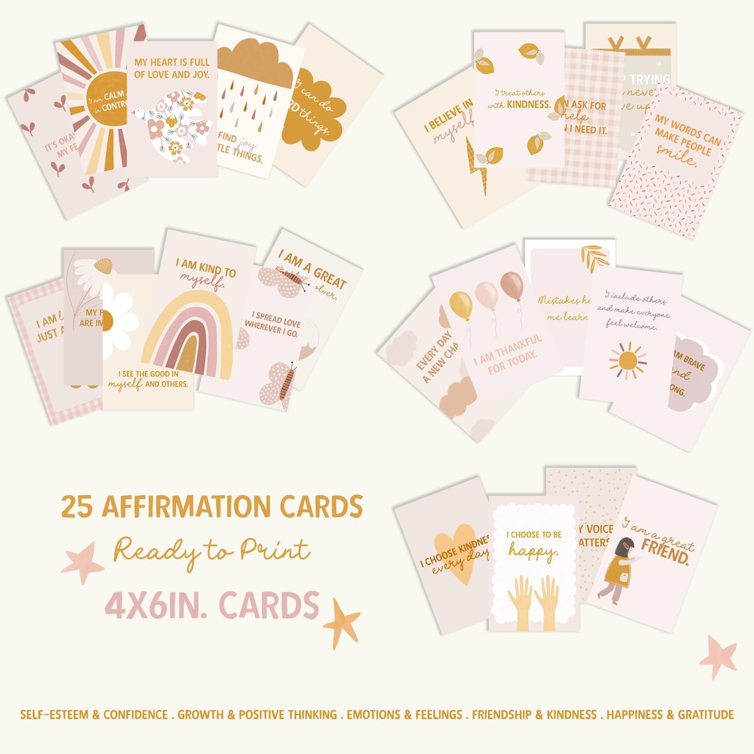 Printable Affirmation Cards for Kids, 25 Positive Mindset and Self ...