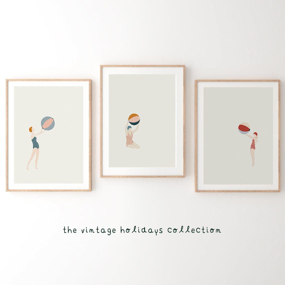 Set of 3 Vintage Beach Prints, Beach Minimalist Prints, Vintage Beach ...