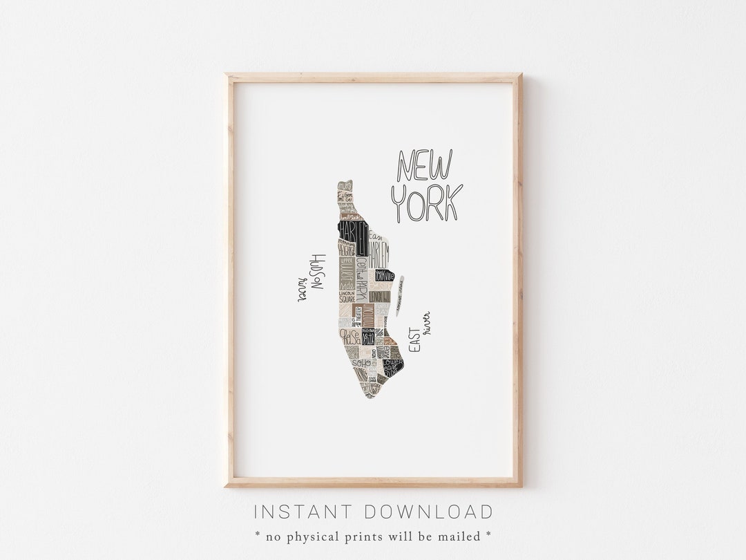 New York Map Print, New York Boroughs Printable, NYC Districts Poster ...