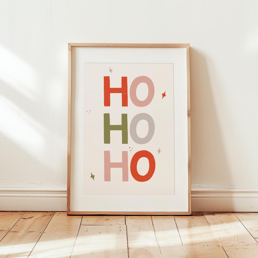 HO HO HO Printable Wall Art, Santa Ho Ho Ho Print, Colorful Modern ...