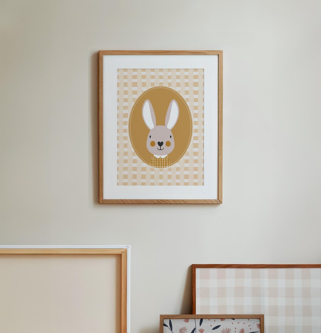 Vintage Vichy Rabbit Printable, Yellow Bunny Print, Baby Boy Nursery ...