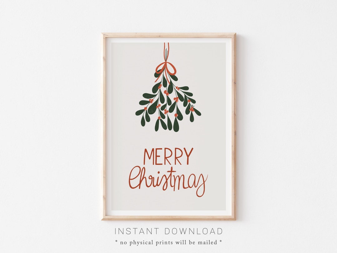 Mistletoe Merry Christmas Printable, Cute Christmas Wall Art, XMAS ...