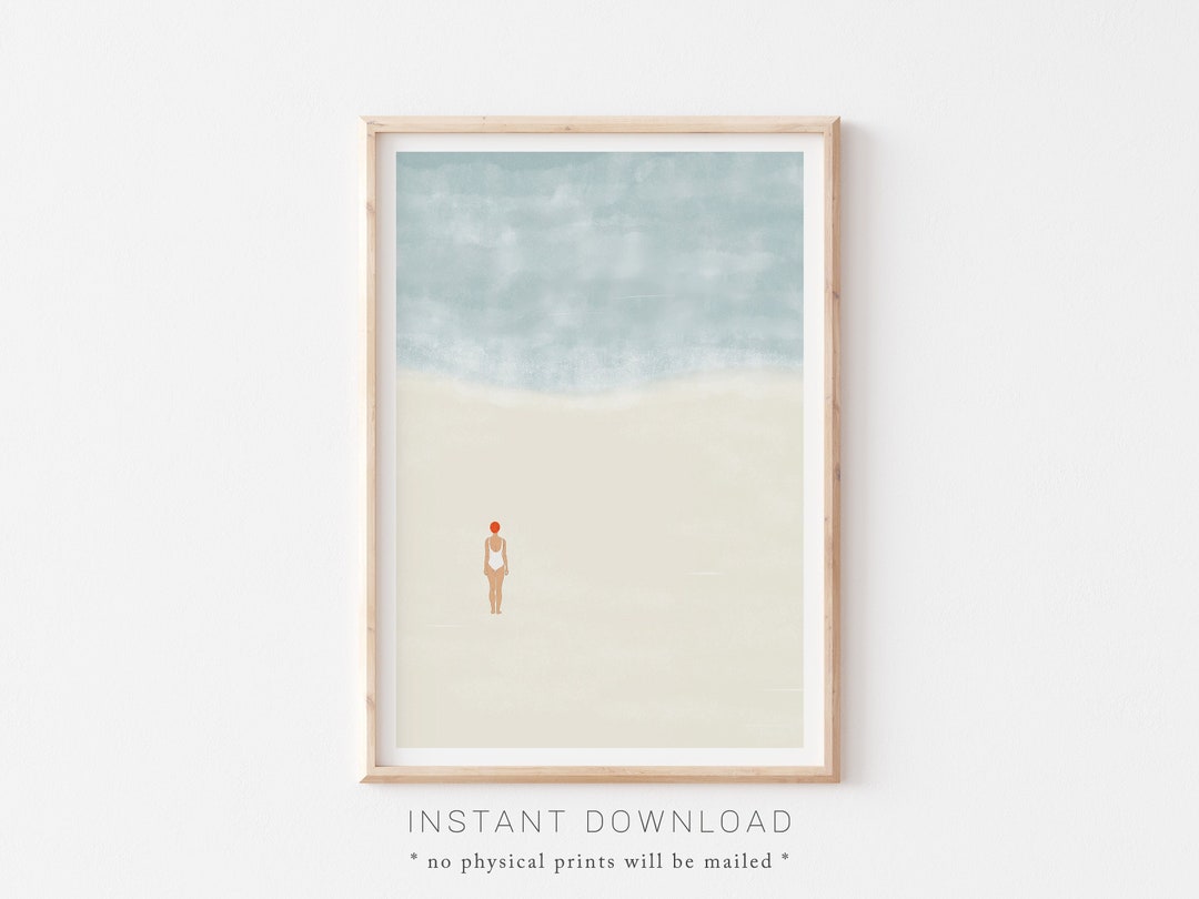 Coastal Abstract Wall Art, Minimalist Beach Painting, Watercolor ...