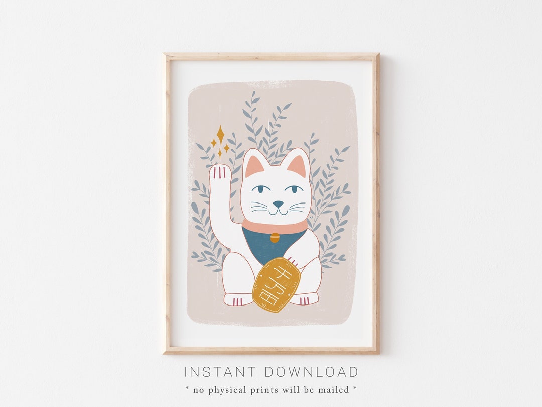 Maneki Neko Print, Lucky Cat Poster, Luck Cat Poster, Lucky Cat Wall ...