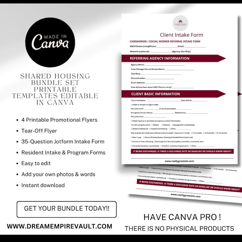 Shared Housing Bundle Canva Template | Transitional Housing Form ...