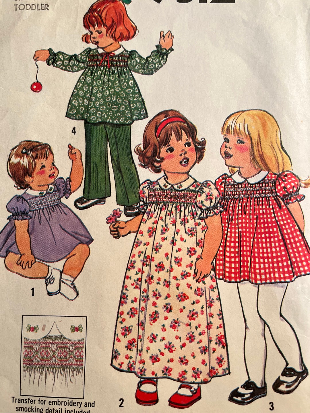 1980 Toddlers Smocked Dress and Pants - Simplicity Pattern 9512 - Size ...