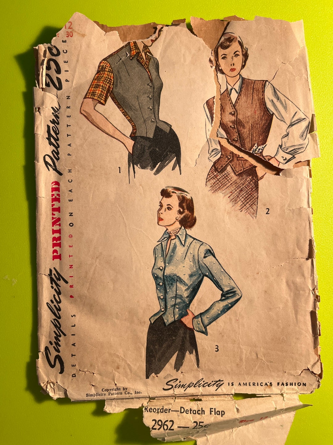 1949 - Misses Weskit and Jacket - Simplicity 2962 - Etsy