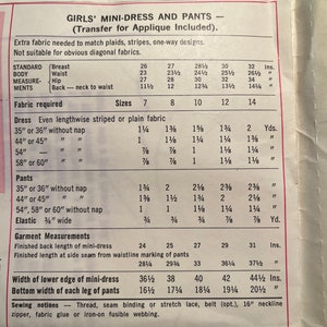 1970 Girls Mini-dress and Pants - Simplicity Pattern 9241 - Size 7 - Etsy