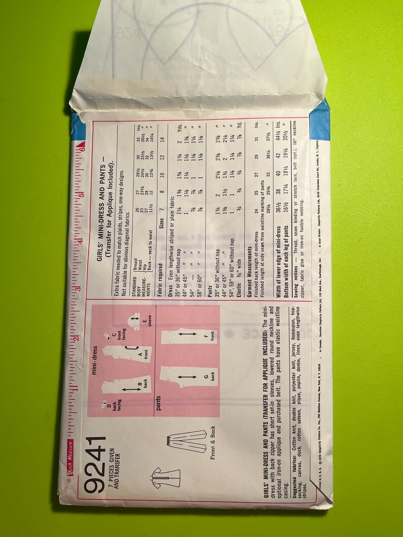 1970 Girls Mini-dress and Pants Simplicity Pattern 9241 - Etsy