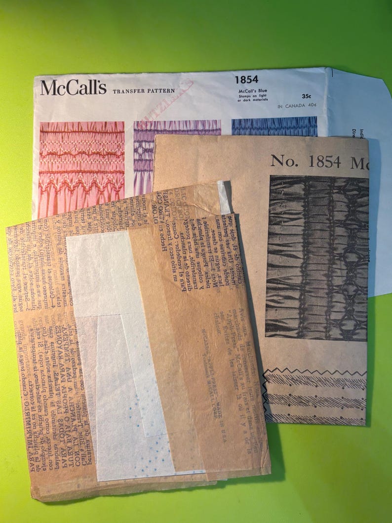 1954 Smocking Borders Transfer Patterns - Mccall’s 1854 - Straight and ...