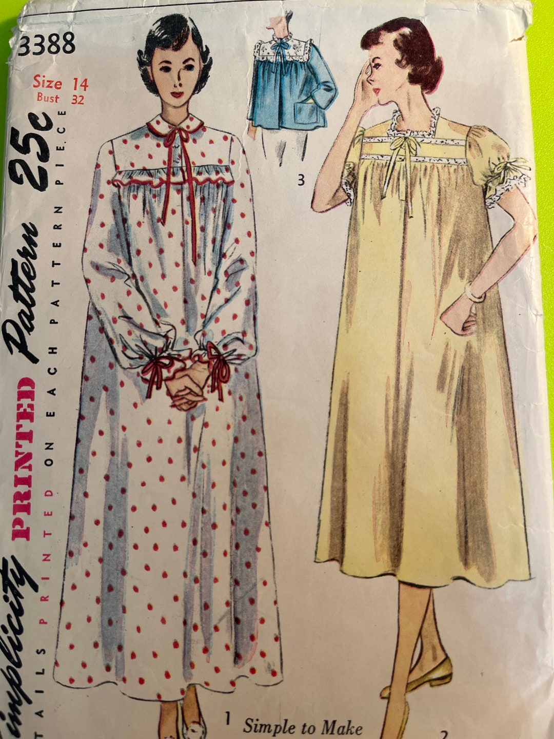 1950 Misses’ Nightgown and Bed-jacket - Simplicity 3388 - Size 14 - CC ...