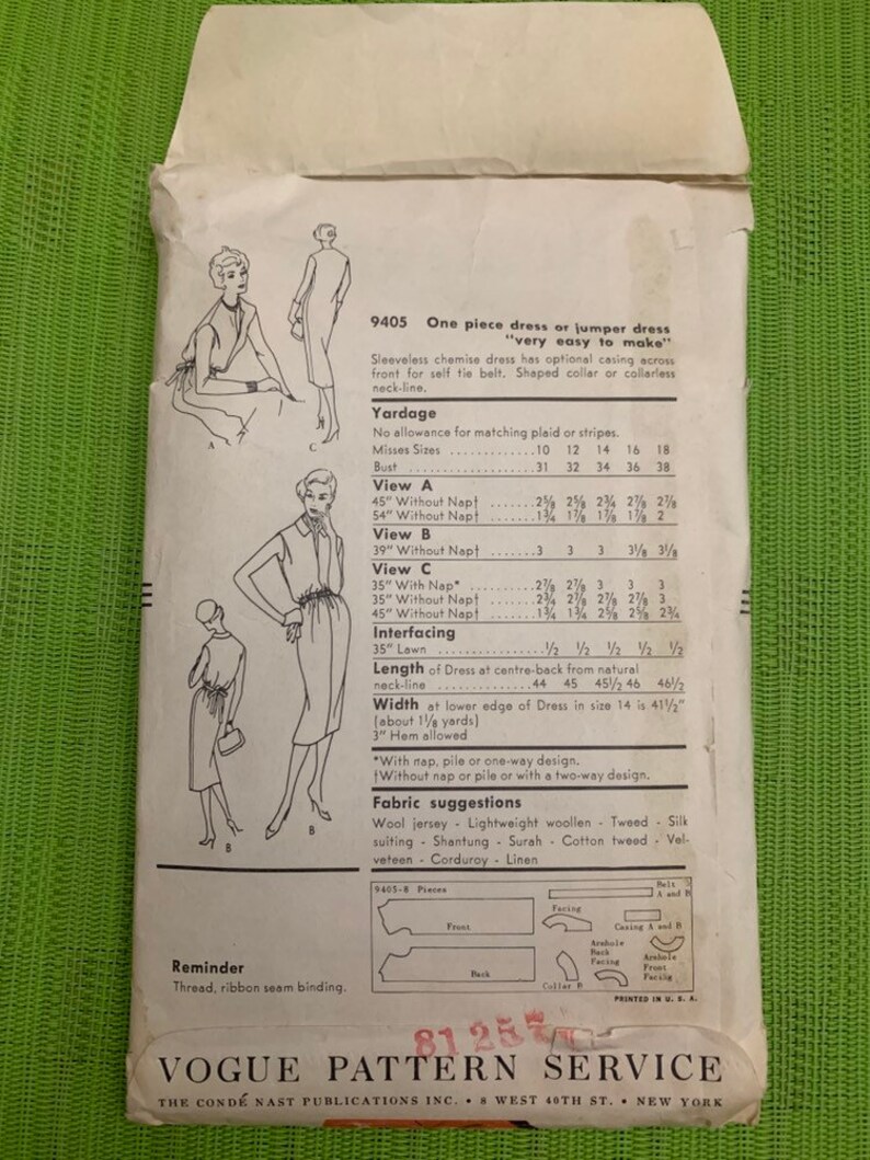 1960s Vogue One Piece Dress or Jumper Dress Pattern 9405 - Etsy Hong Kong