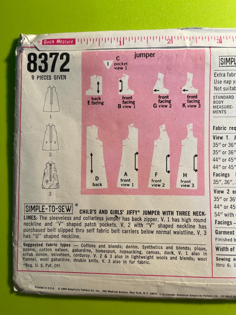 1969 Childs and Girls Jiffy Jumper - Simplicity Pattern 8372 - Size 10 ...