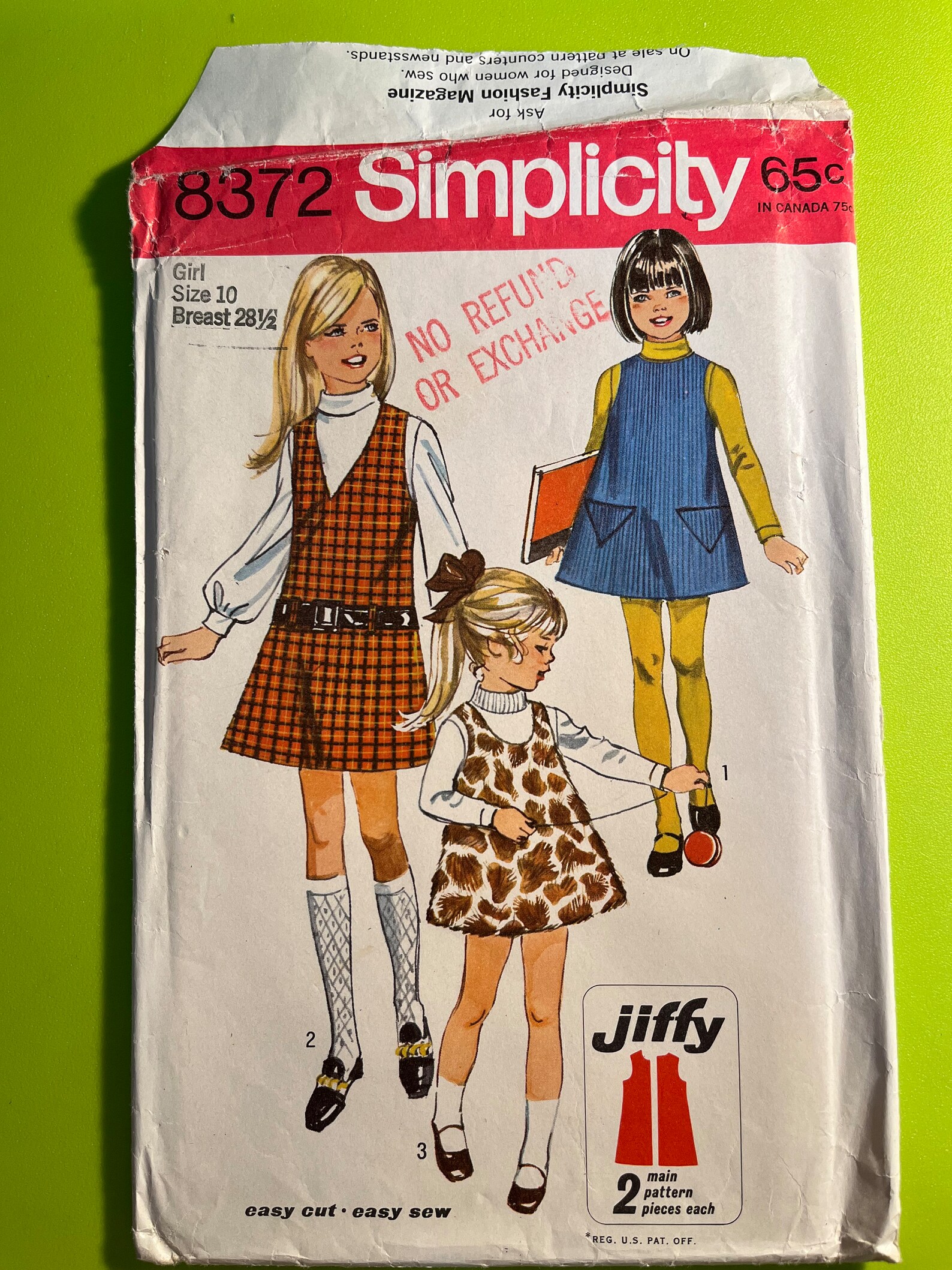1969 Childs and Girls Jiffy Jumper - Simplicity Pattern 8372 - Size 10 ...