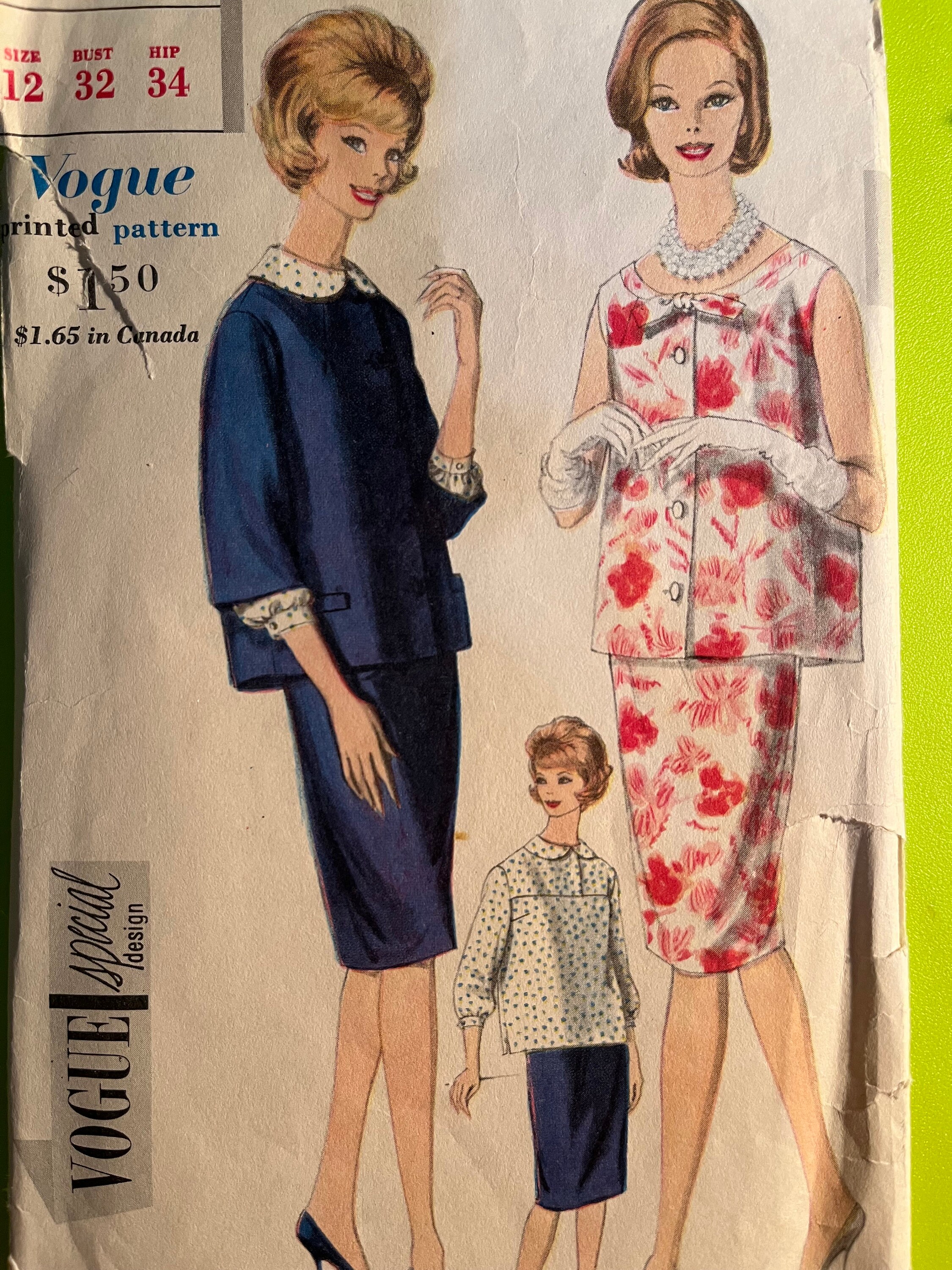 1960s Two Piece Maternity Dress and Blouse Vogue Pattern 4193 Size 12 ...