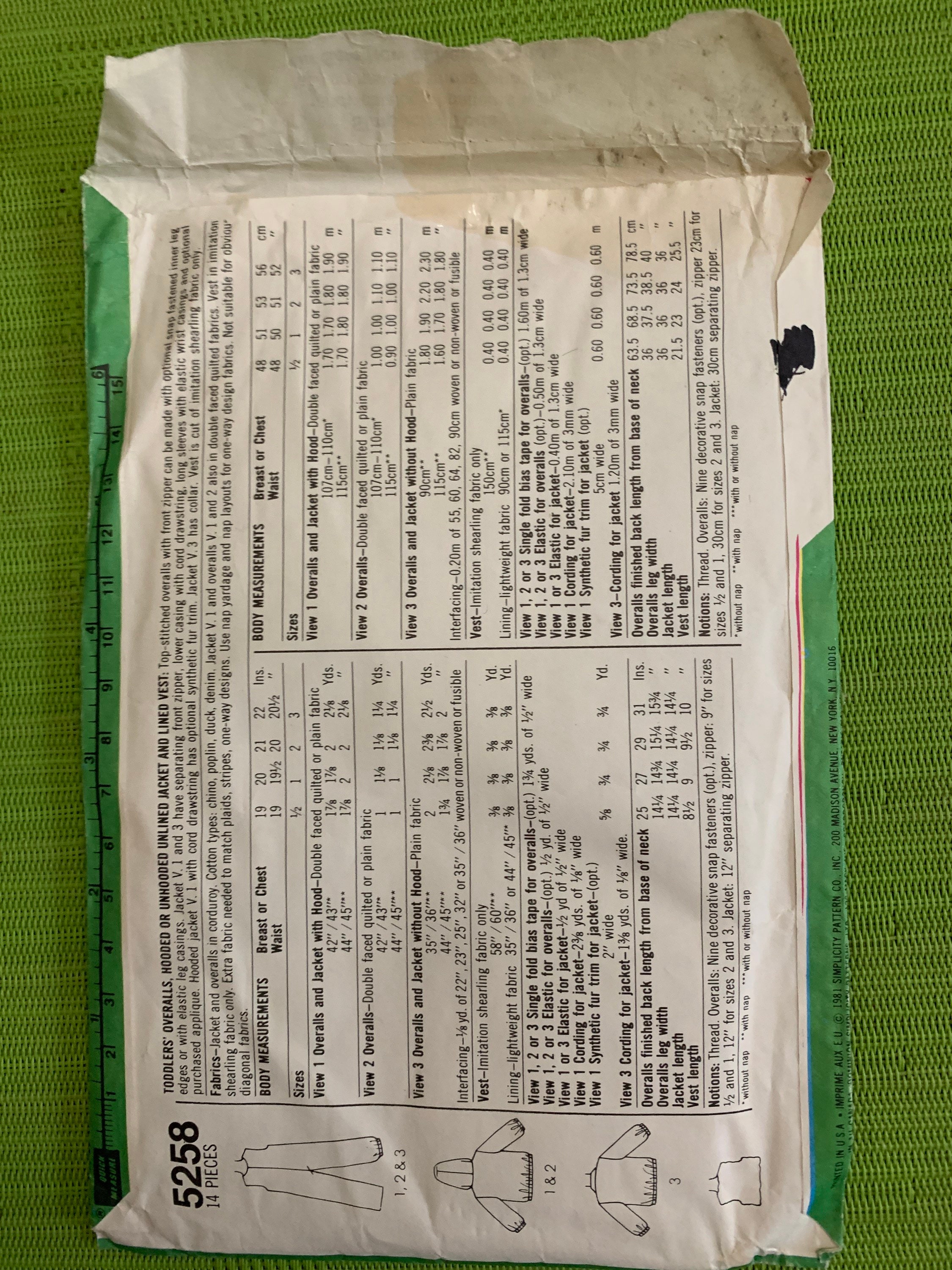 1981 Toddlers Overalls, Hooded or Unlined Jacket and Lined Vest ...