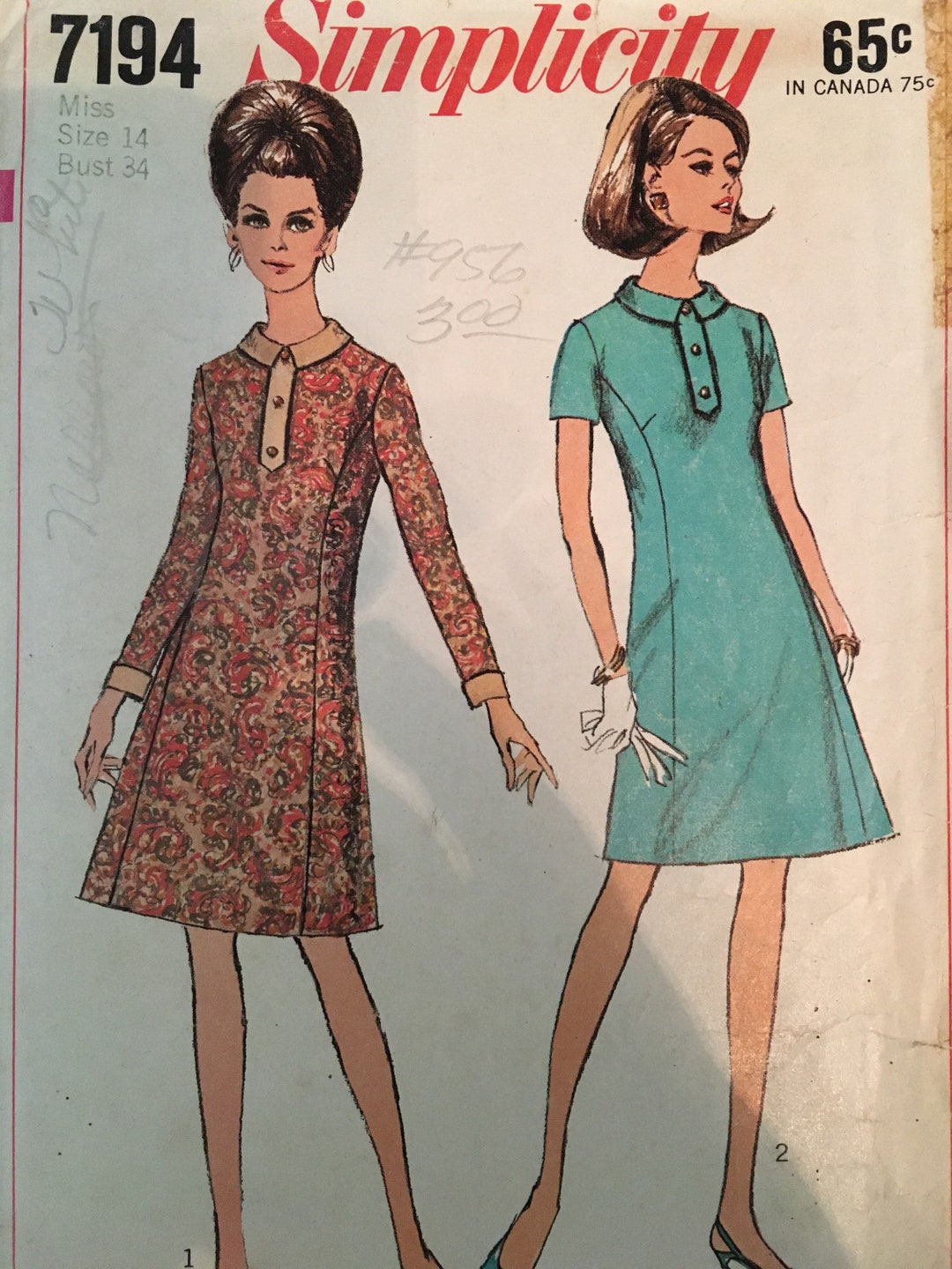 1967 Misses A-line Dress - Simplicity Pattern 7194 - Size 14 - Etsy