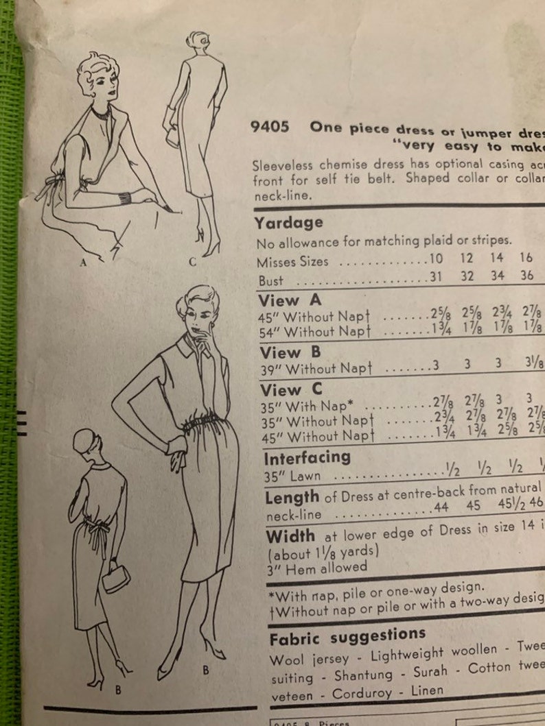 1960s Vogue One Piece Dress or Jumper Dress Pattern 9405 - Etsy Hong Kong