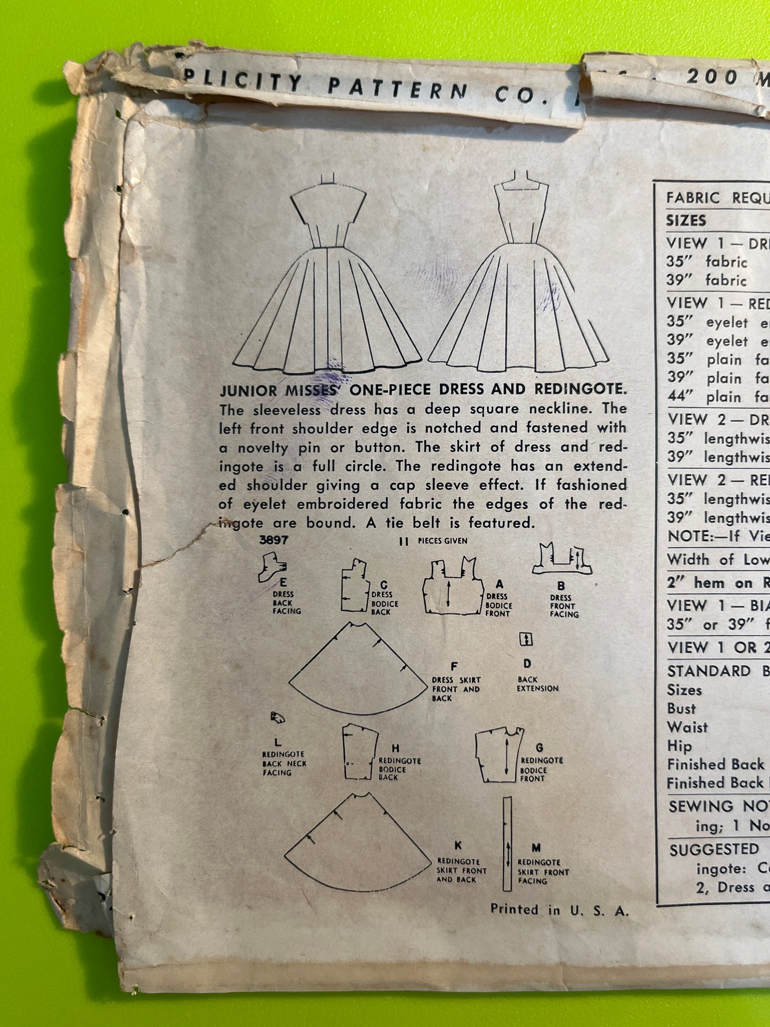 1952 Junior Misses One-piece Dress and Redingote jacket Simplicity ...