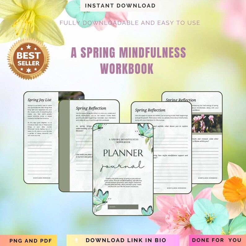 Spring Mindfulness Workbook Printable, Digital Download, Self Care ...