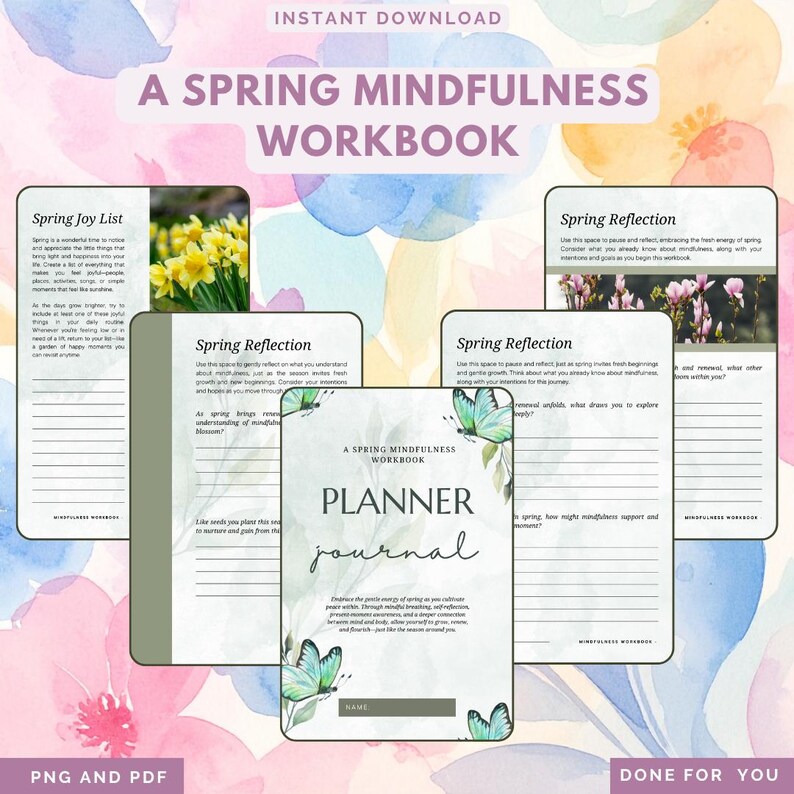 Spring Mindfulness Workbook Printable, Digital Download, Self Care ...