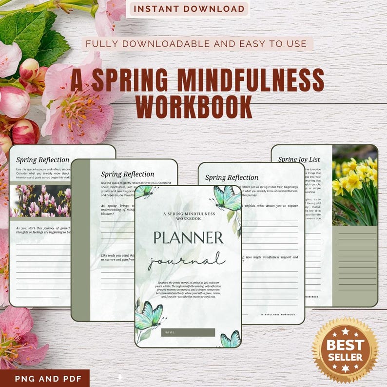 Spring Mindfulness Workbook Printable, Digital Download, Self Care ...