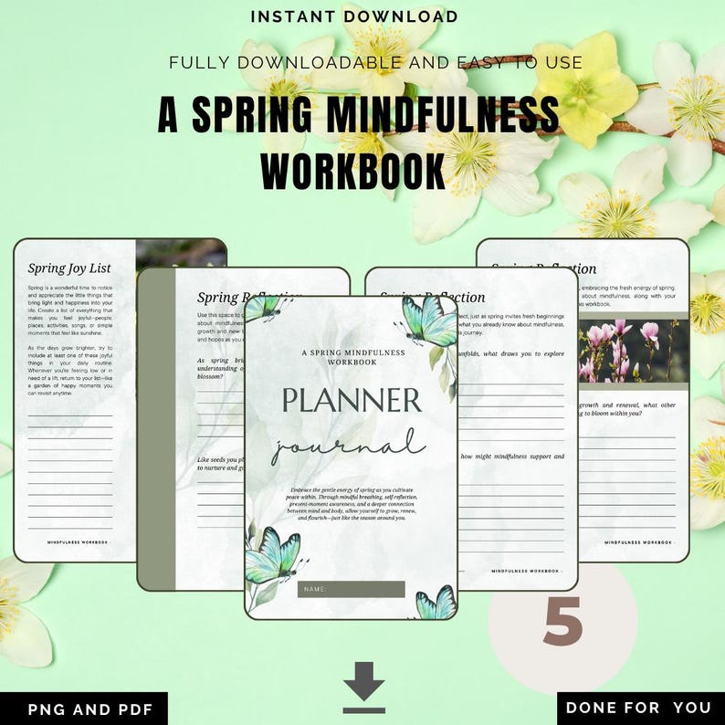 Spring Mindfulness Workbook Printable, Digital Download, Self Care ...