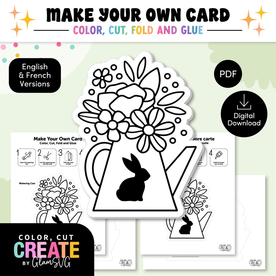 Flower Watering Can Card Craft Printable for Kids | Spring Coloring ...