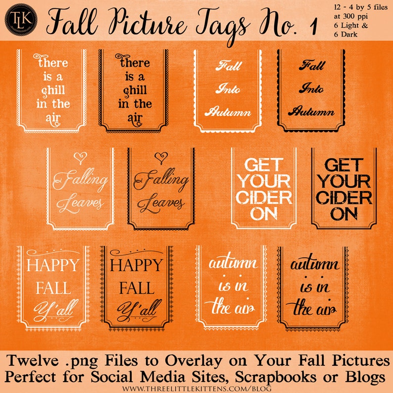 Fall Picture Tags No. 1 Twelve Fun Digital .png Files to Adorn Your ...