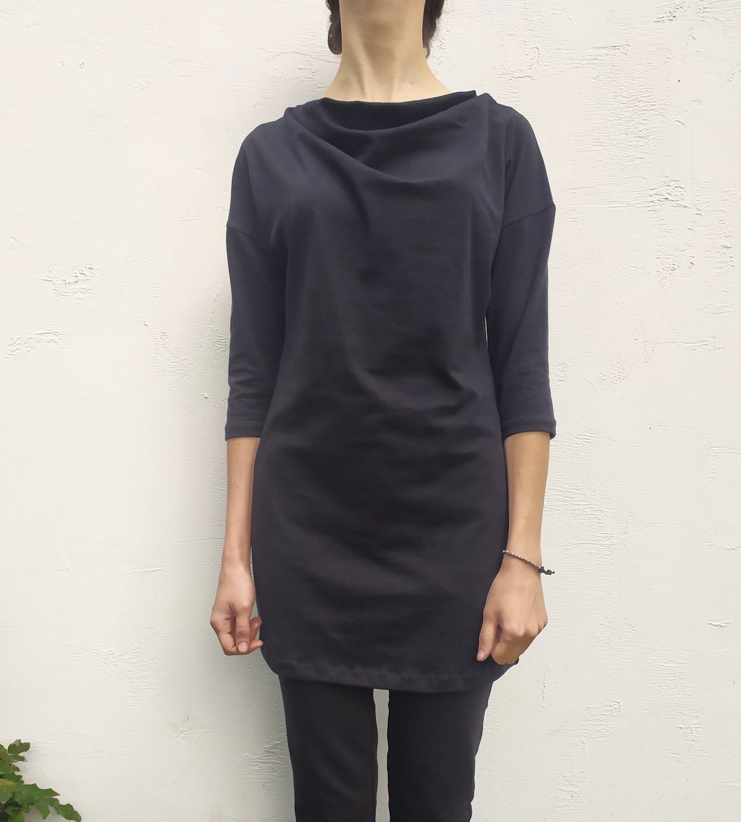Minimalist Draped Boatneck Tunic Black Cotton Jersey Tunic - Etsy