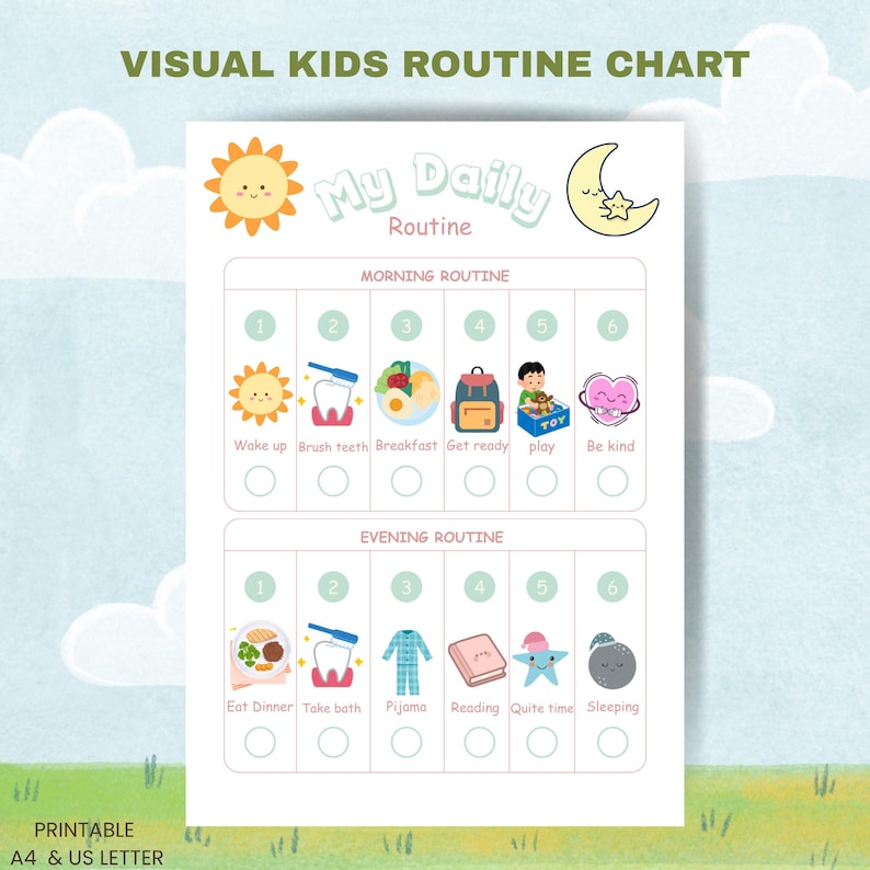 Visual Kids Routine Chart Printable | Cute Daily Routine for Toddlers ...