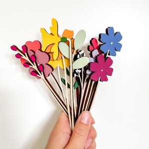 Mini Individual Wooden Flower Stems - Hand Painted Floral Bouquet - Etsy