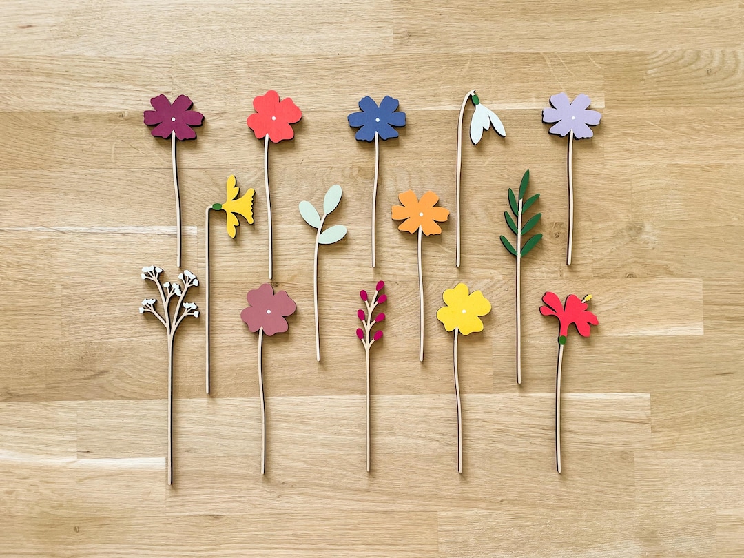 Mini Individual Wooden Flower Stems - Hand Painted Floral Bouquet - Etsy