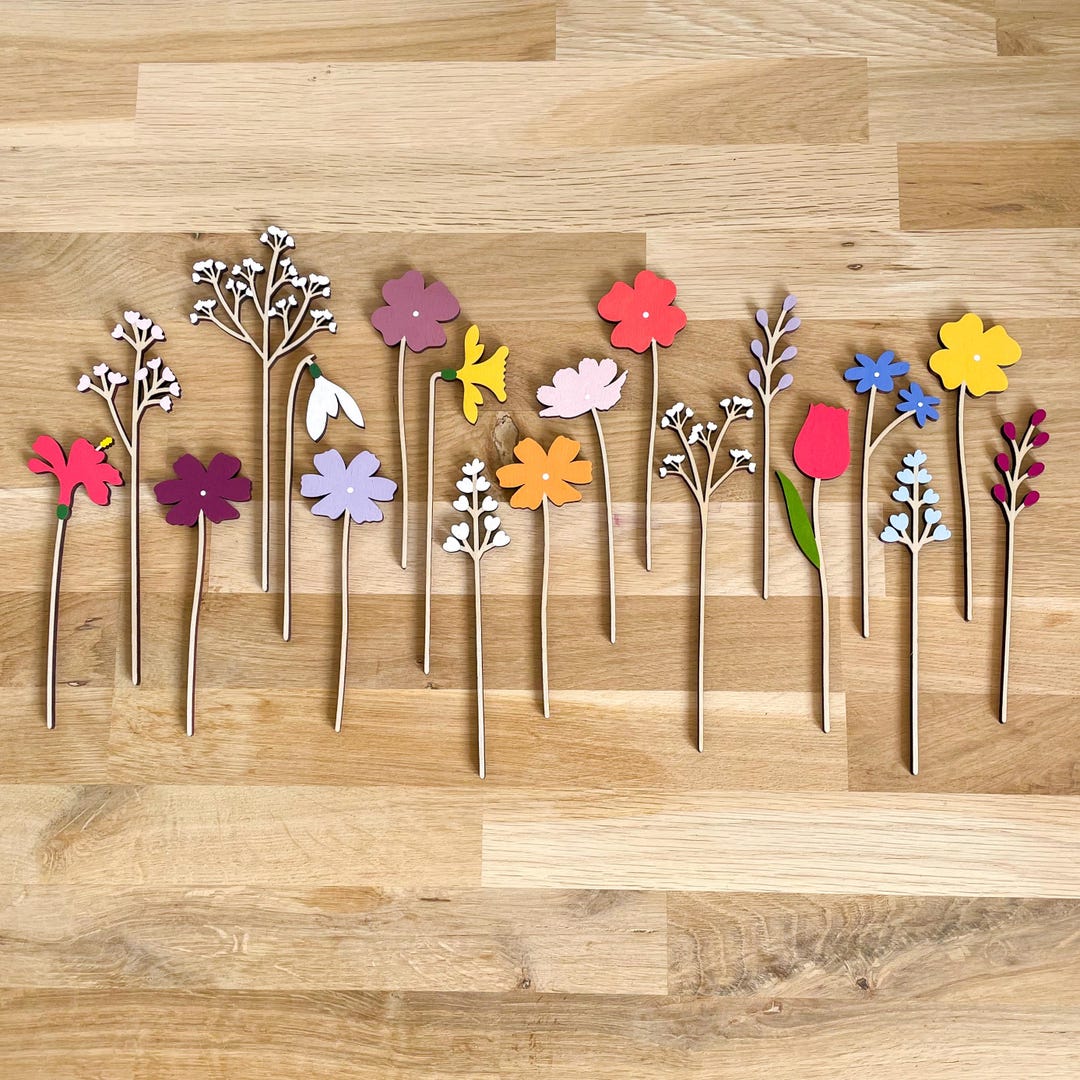 Mini Individual Wooden Flower Stems - Hand Painted Floral Bouquet - Etsy